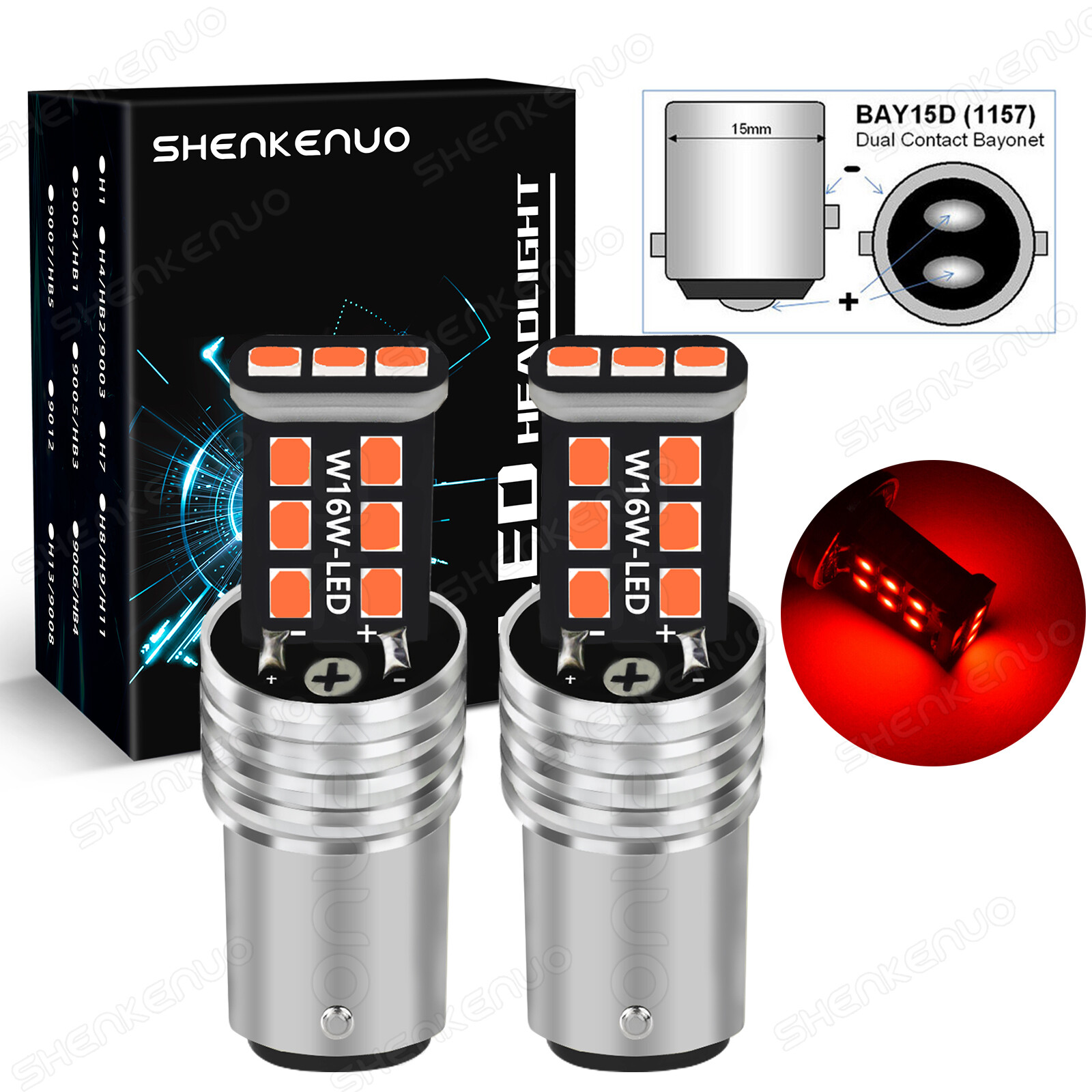 2Pcs 1157 LED Bulbs Red Tail Stop Brake Turn Signal Light 2057 2357 ...