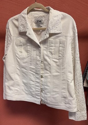 LAL Live a Little White Eyelet Jacket Women’s L Embroidered Lace Casual ...