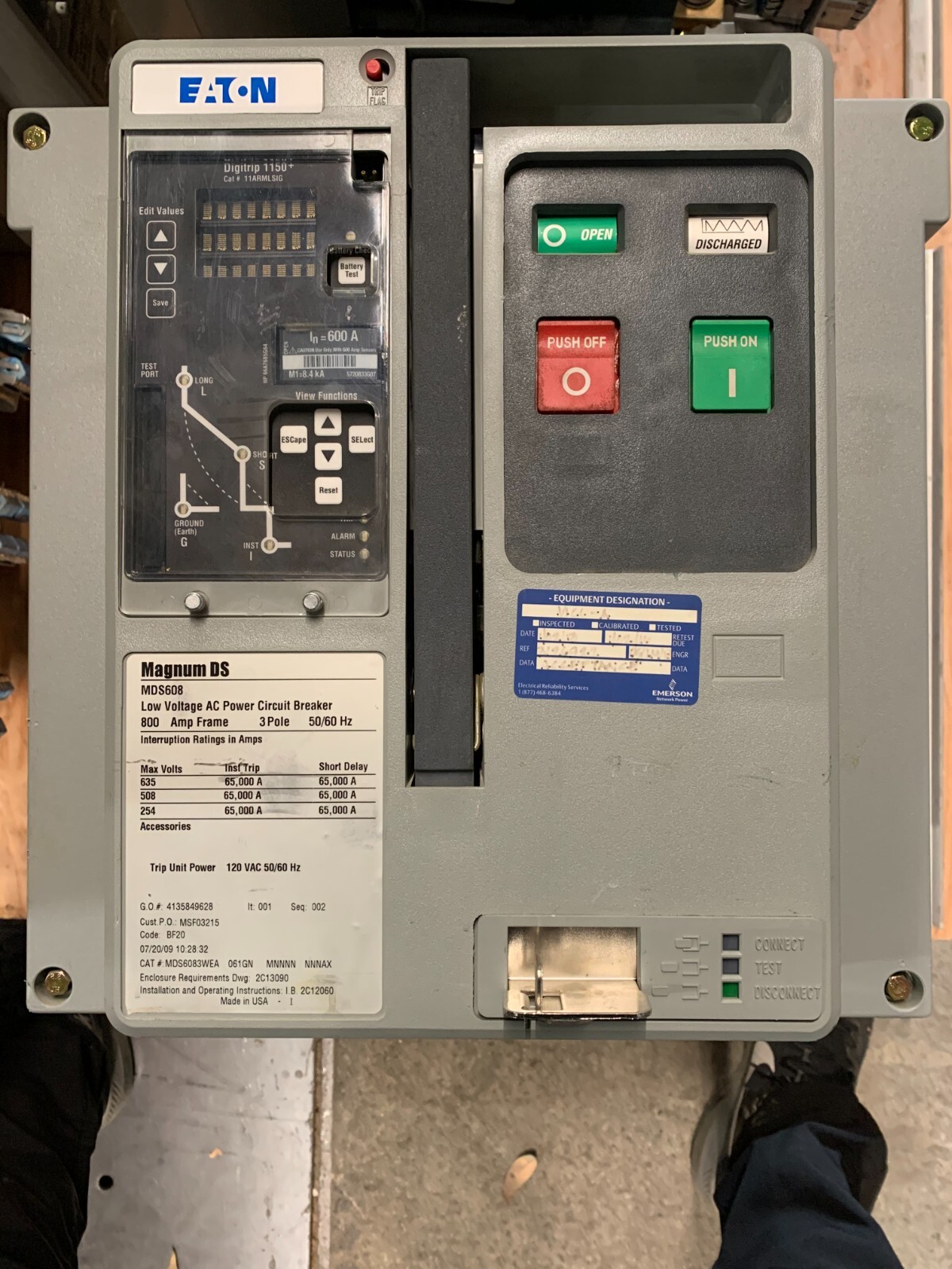 MDS608 Magnum DS Eaton Circuit Breaker MODO 600A Digitrip 1150+ LSIG ...