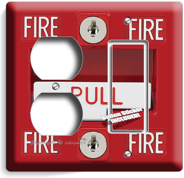 FIRE ALARM PULL DOWN LIGHT SWITCH OUTLET WALL PLATE COVER MAN CAVE TV ...