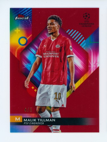 2023-24 Malik Tillman Topps Finest Red Refractor PSV Eindhoven Soccer ...