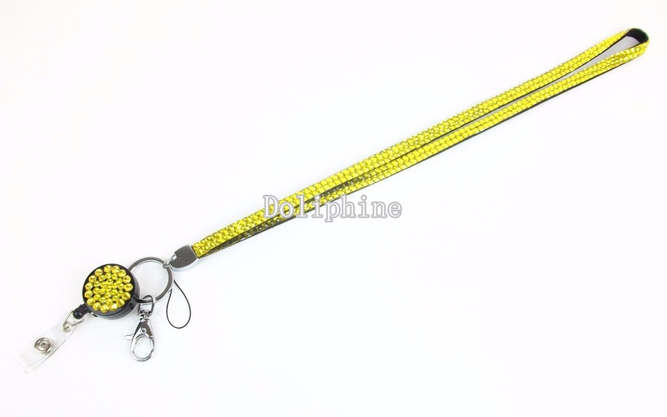 Multi Color Bling Rhinestone Lanyard with Retractable Reel for ID Badge ...