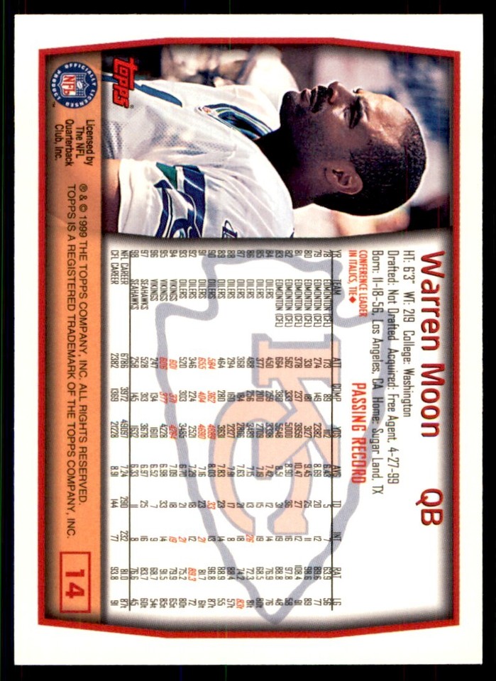 1999 Topps Warren Moon Kansas City Chiefs #14 | eBay