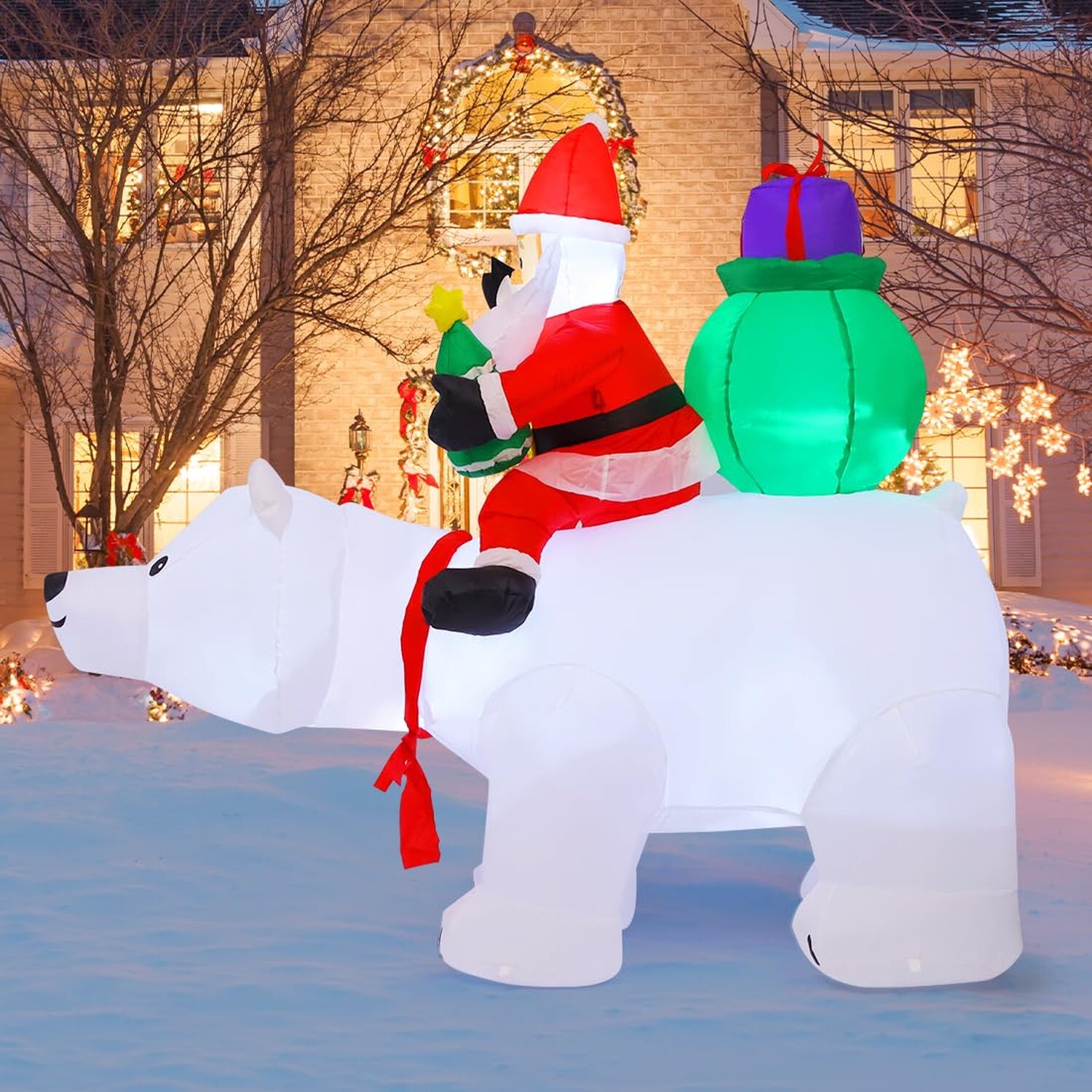 GOOSH 6 FT Christmas Inflatables Santa Clause Riding Bear with Shaking ...