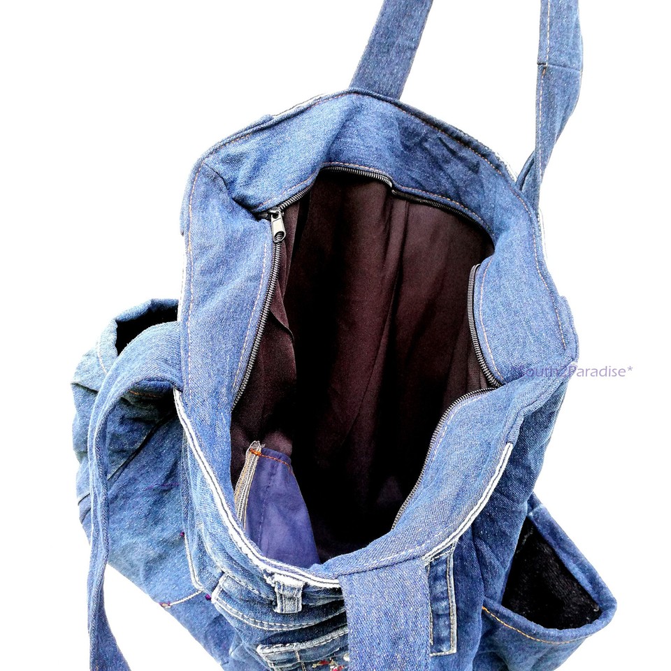 Blue Jean Bag Recycled Denim Jeans Handmade Shoulder Tote Woman Purse ...