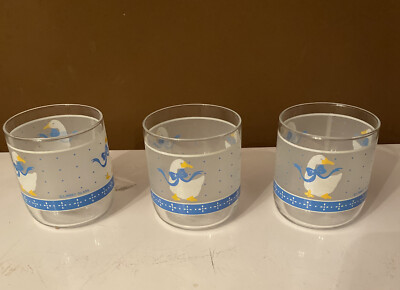 Vintage Libbey Country Goose Frosted Drinking Glasses Geese Duck Blue ...