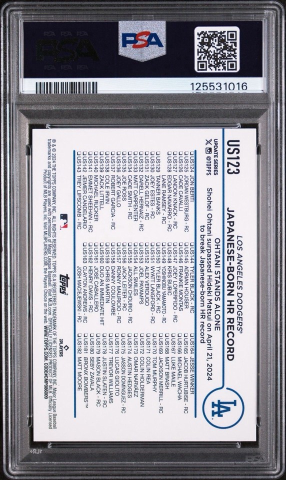 2024 Topps Update Shohei Ohtani Us123 Yellow Rainbow Foil PSA 10 POP 7 ...
