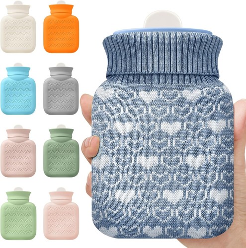 Mini Hot Water Bottle 320ml Hot & Cold Compress W/ Cover Silicone ...