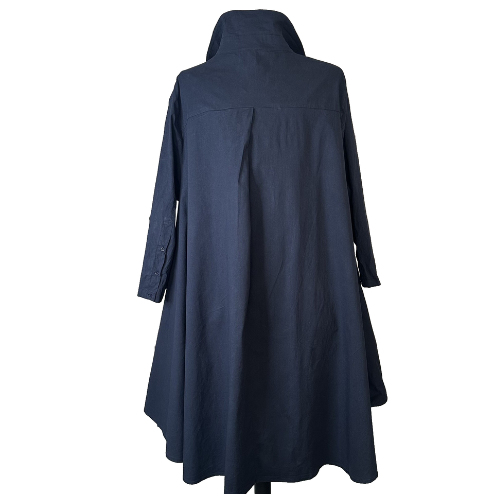 Tirelli navy blue cotton mix shirt dress, long top. A line. XL | eBay ...