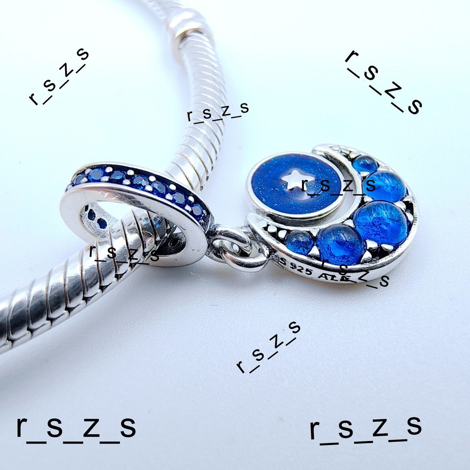 Genuine Pandora Sterling Silver Sparkling Moon Spinning Dangle Charm ...