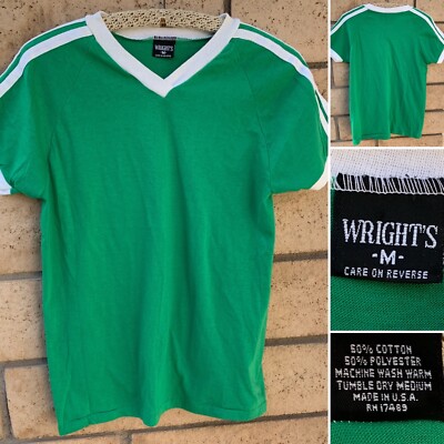 Vintage Wrights T Shirt Short Sleeve V Neck Ringer Tee Made In USA Size ...