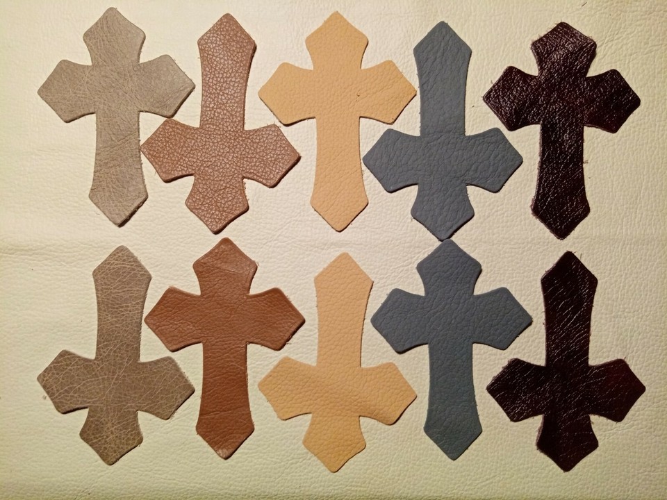 10 Leather Die Cut Crosses Patches Craft Sewing. Different colors ...