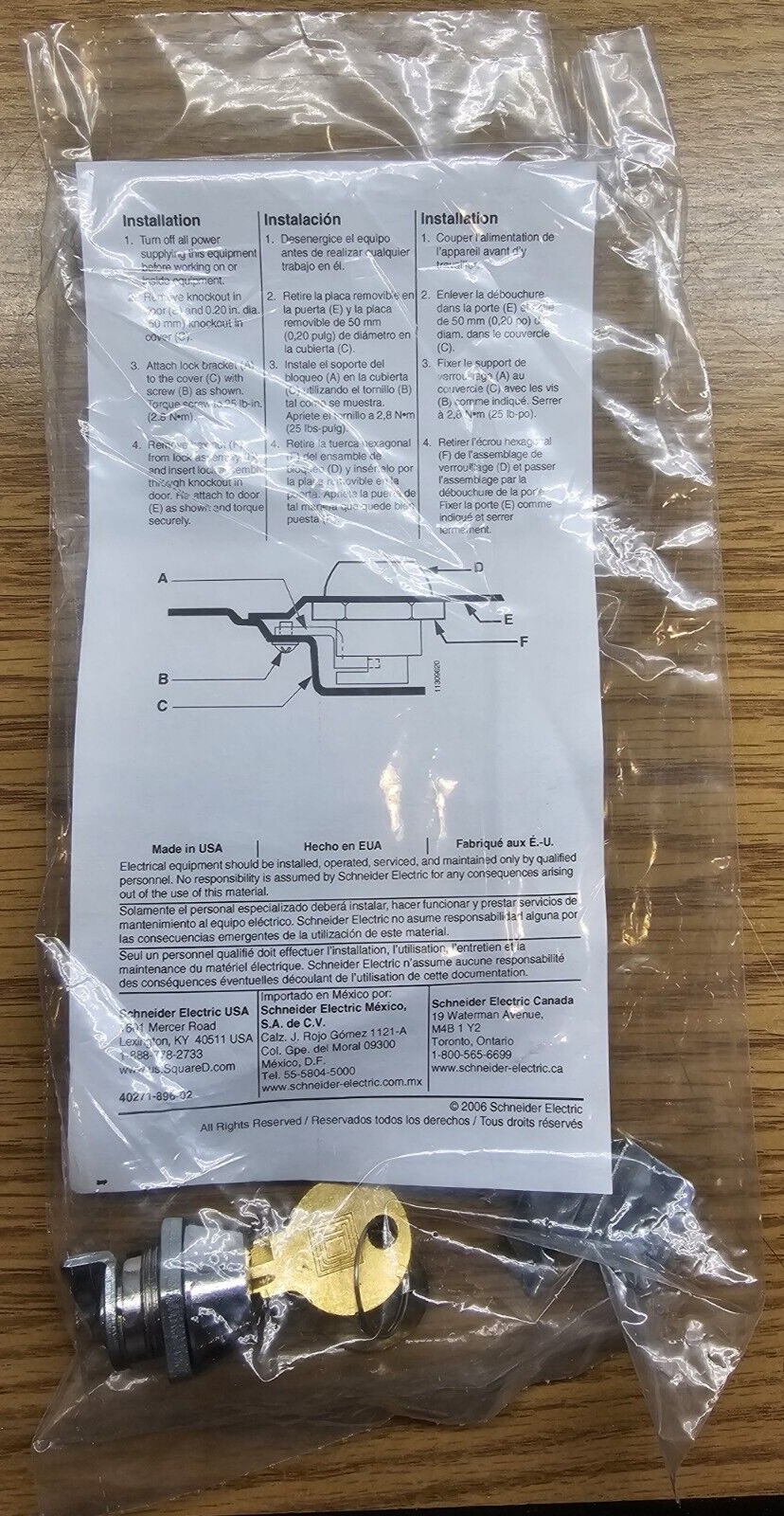 PK6FL Cover Lock Kit for Square D Load Center Replaces 40271-896-01 NEW ...