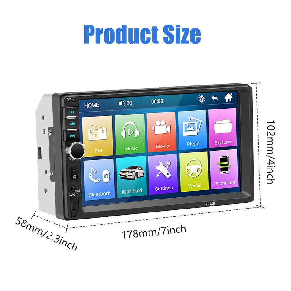 7" Double 2 DIN Car Stereo Radio MP5 Touch Screen Bluetooth FM USB ...