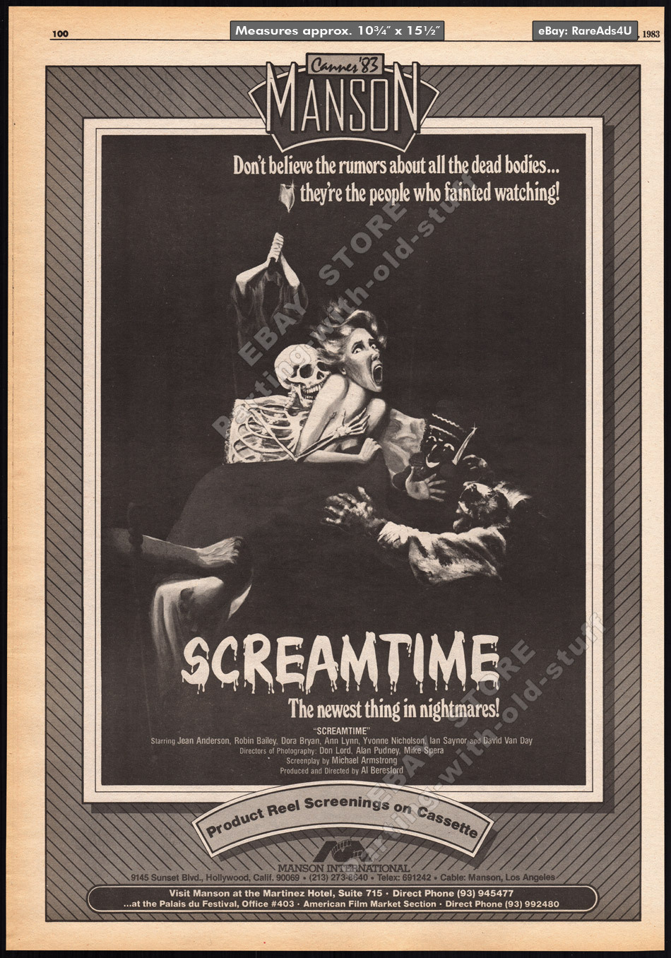 SCREAMTIME__Original 1983 Trade Print AD / poster__DORA BRYAN__DAVID VAN DAY | eBay