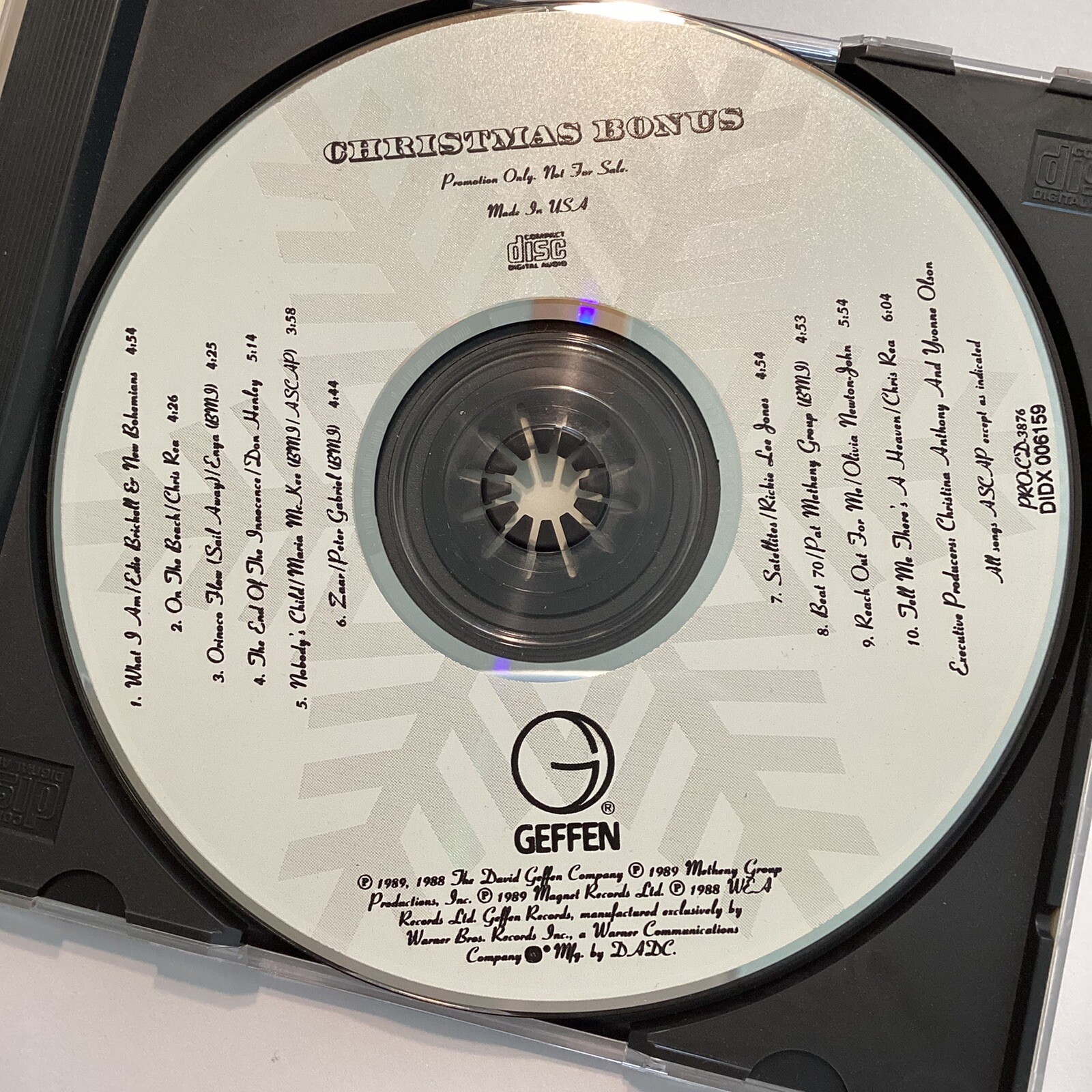 Christmas Bonus Geffen Promo 10-Song CD 1989 Enya Chris Rea Rickie Lee ...