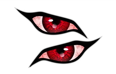 Pair EVIL Demon Eyes RED IRIS vinyl car Motorbike Helmet Sticker Decal ...