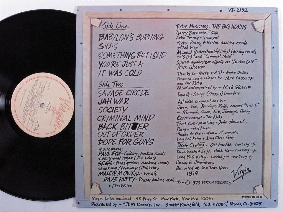 RUTS The Crack VIRGIN INTERNATIONAL LP VG+ q | eBay