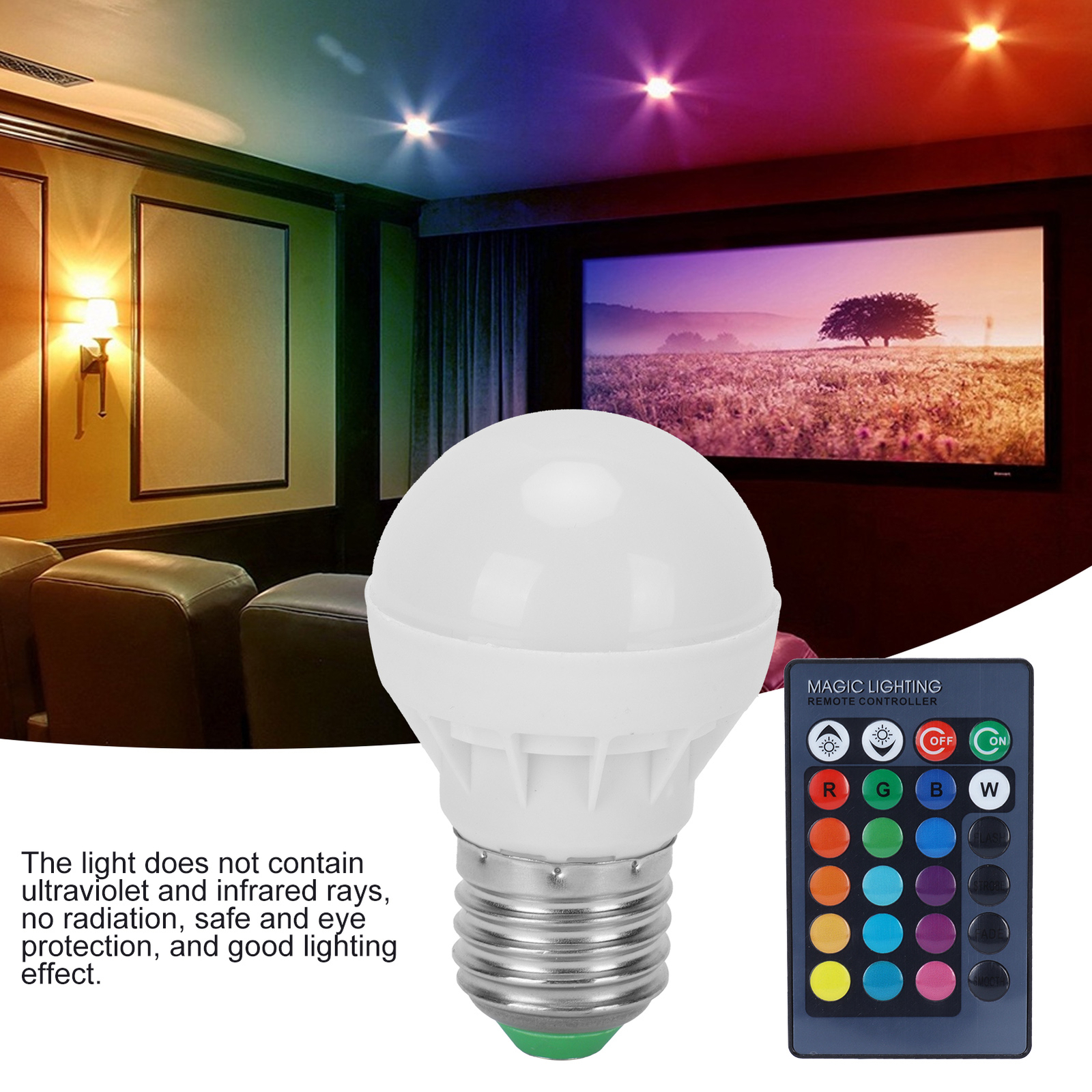 RGB+W Light Bulb 3W E27 Remote Control Color Changing Lamp Home ...