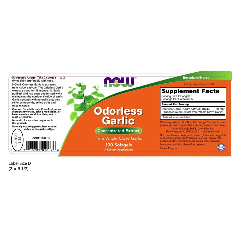NOW Foods Odorless Garlic, 100 Softgels | eBay