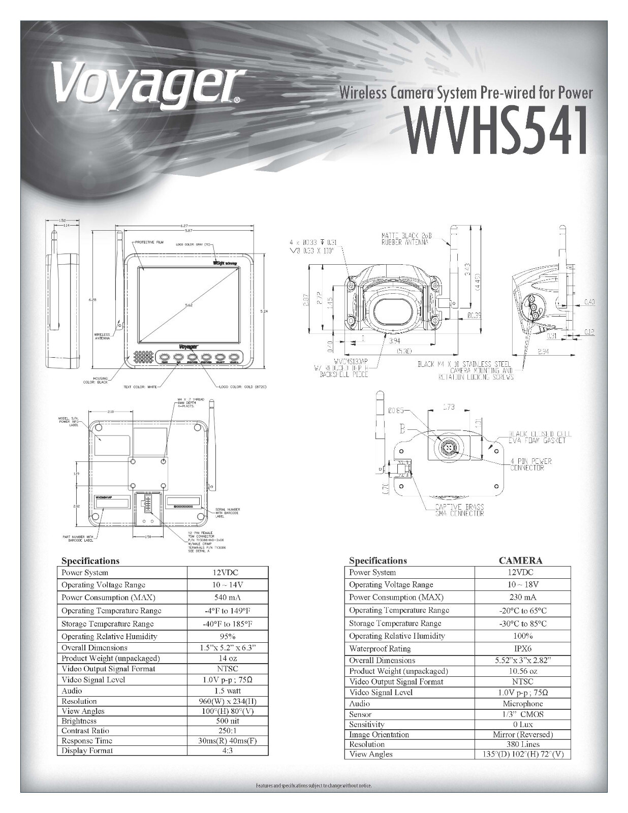 Voyager WVHS541 Wireless Wisight Camera System for Prewired Trailer 5.6 ...