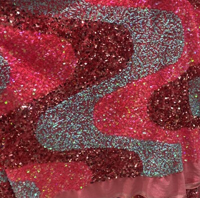 Coral Wave sequin stretch Velvet fabirc 54” wide | eBay