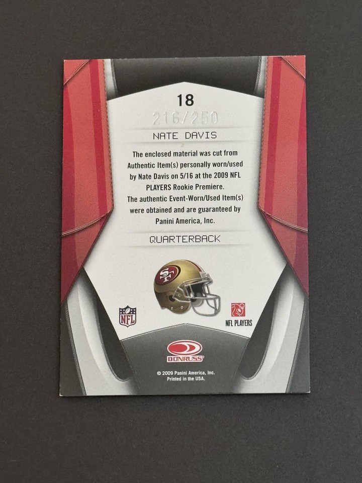 2009 Donruss Gridiron Gear #18 Nate Davis Next Generation Jerseys /250 ...