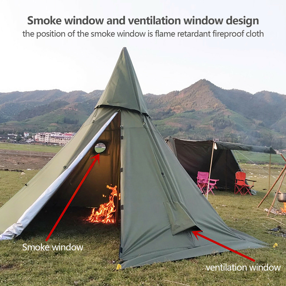 2-Door Green Travel Teepee Tent Camping Equipment Portable 4-Season ...