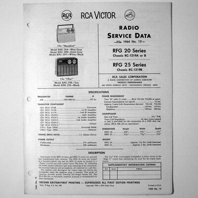 RCA ® Models RFG20 Series RFG25 Series Transistor Radio - Service ...