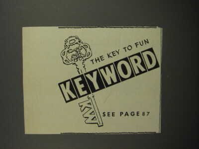 1953 Keyword Board Game Advertisement - The key to fun | eBay