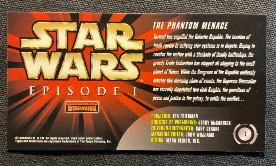 Star Wars Episode I Phantom Menace Widevision Cards, Chase + Promo ...