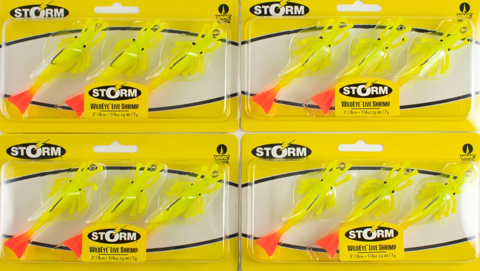 (LOT OF 4) STORM WILDEYE LIVE SHRIMP 3" WLSP03CSFFT CHART SLV FIRE TAIL ...