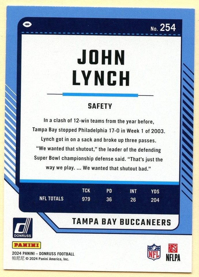2024 Panini Donruss Football John Lynch card #254 Tampa Bay Buccaneers ...