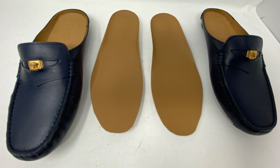 Versace Medusa Biggie Driver Mules Navy Blue Leather $625 Size 9.5 / 42 ...