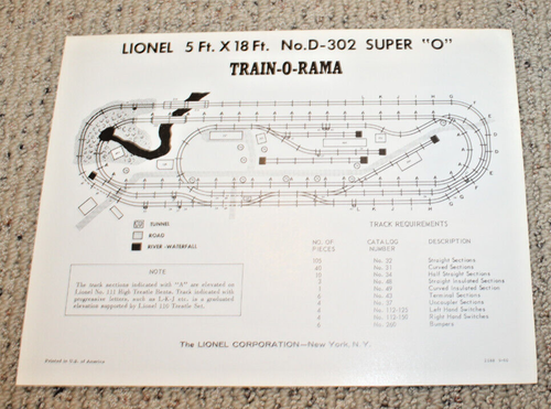 Lionel Postwar Super O D-302 Train-O-Rama 5ft x18ft Instruction Sheet ...