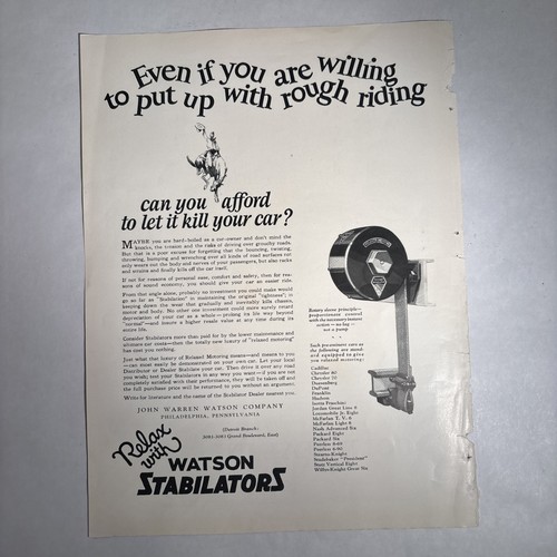 Watson Stabilators Vintage Ad 9 1/2 in X 12 1/2 in | eBay