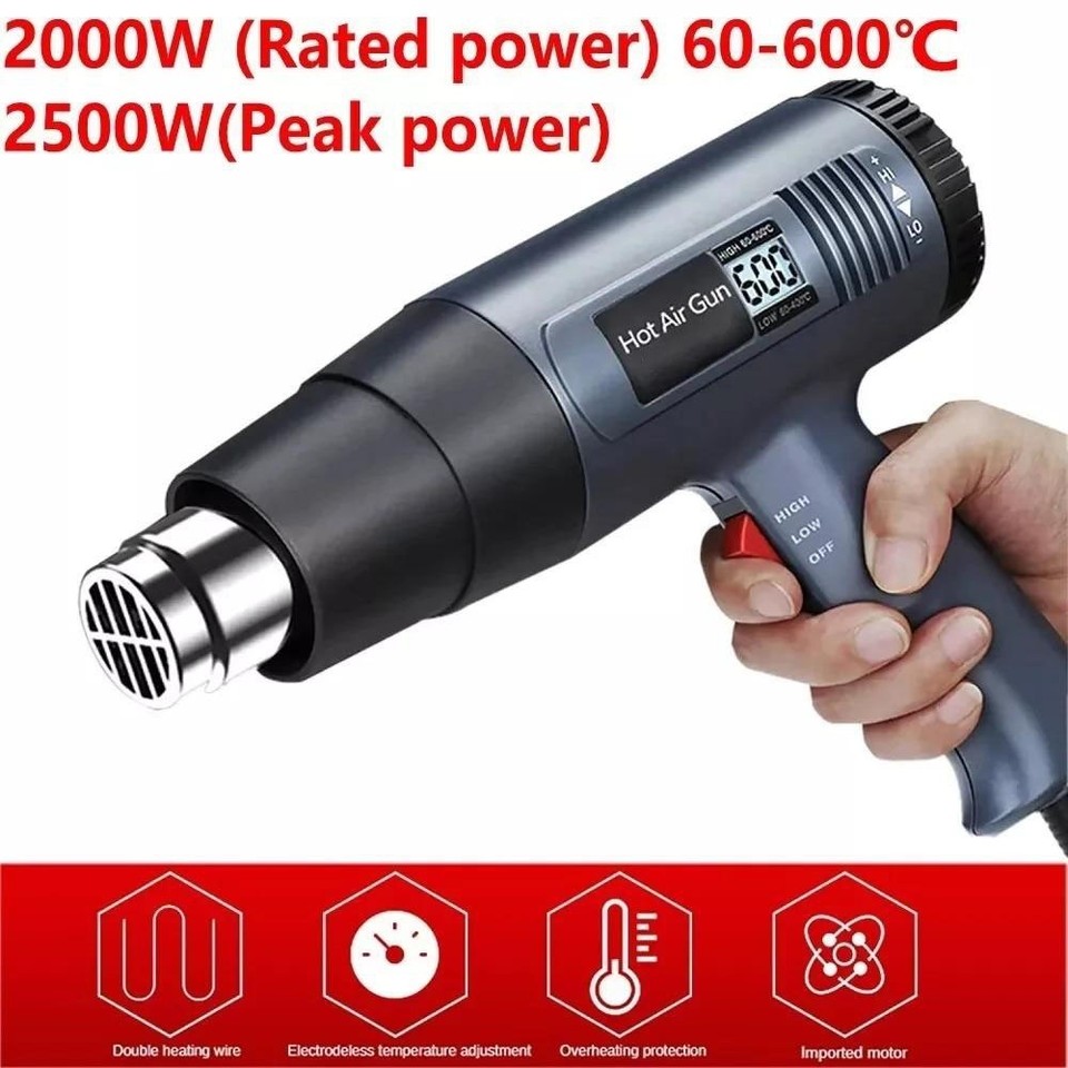 2500W Electric Heat Gun with LCD Display, Dual Temperature Control+4 ...