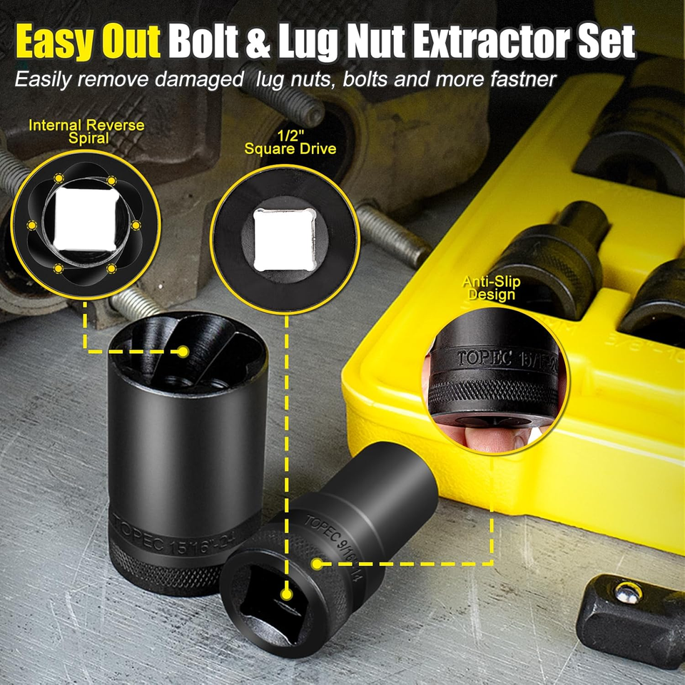 17PCS Lug Nut Extractor Set, 1/2" Drive Stripped Lug Nut Remover ...