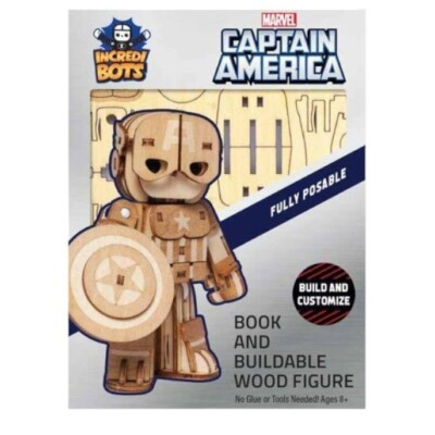 IncrediBots Marvel CAPTAIN AMERICA Graphic Book & Buildable Wood Figure ...
