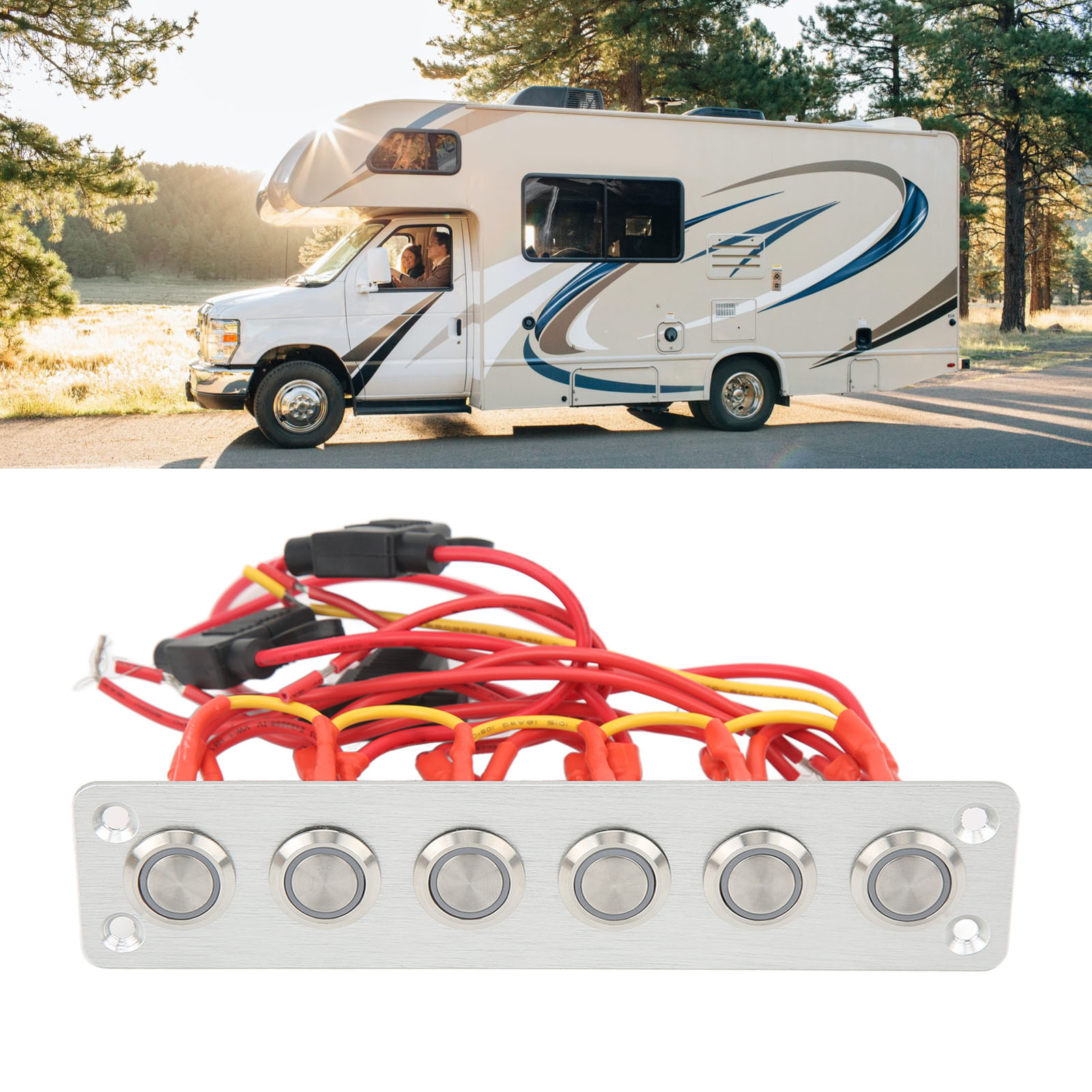 * Pre Wired 6 Gang Push Button Switch Panel & Blue LED Lights For RV ...