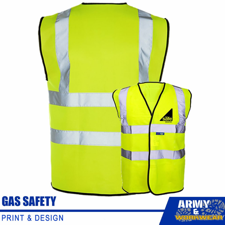 Yellow Gas Safe Hi Vis Vest Waistcoat Printed Work High Viz Safety ...