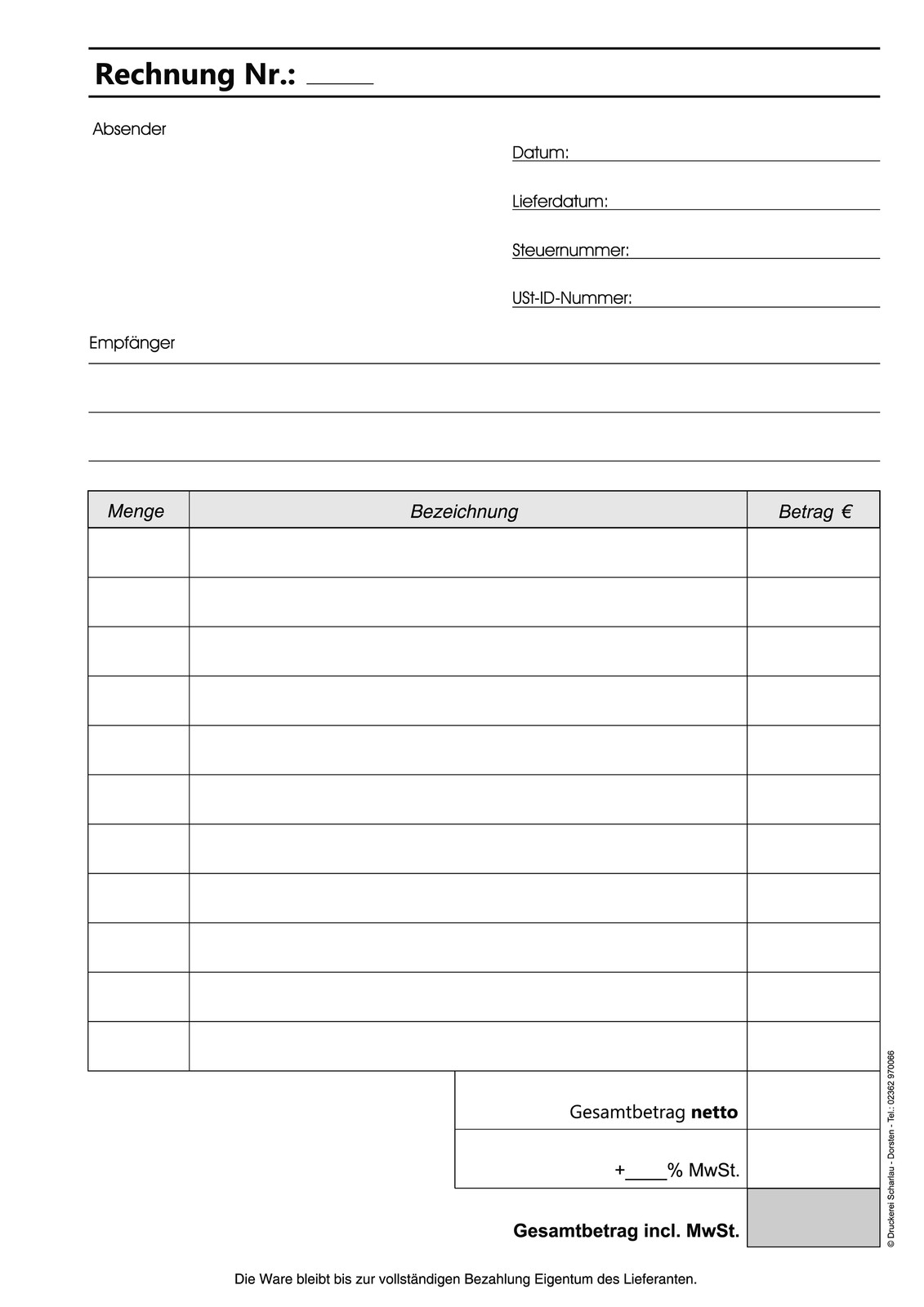 RECHNUNGSBLOCK,DIN A4,selbstdurchschreibend 2x50 BLATT RECHNUNG ...