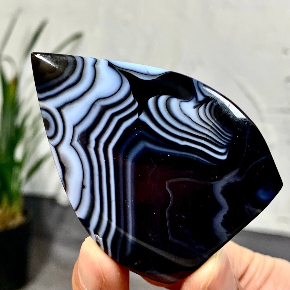 83G Natural black striped agate water drop obelisk Crystal energy ...