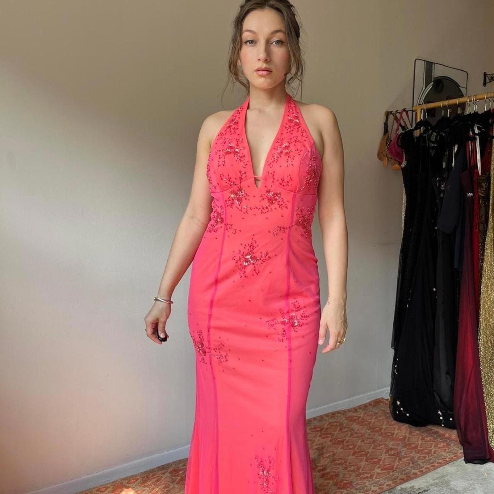 y2k bedazzled pink prom dress gown - Gem