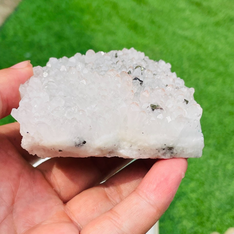 275g Rare Natural White Quartz Crystal Cluster Pyrite Symbiont Mineral ...