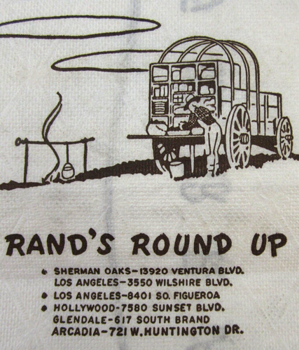 Vintage Restaurant Napkin Place Mat Rand's Round Up Chuck Wagon Los ...