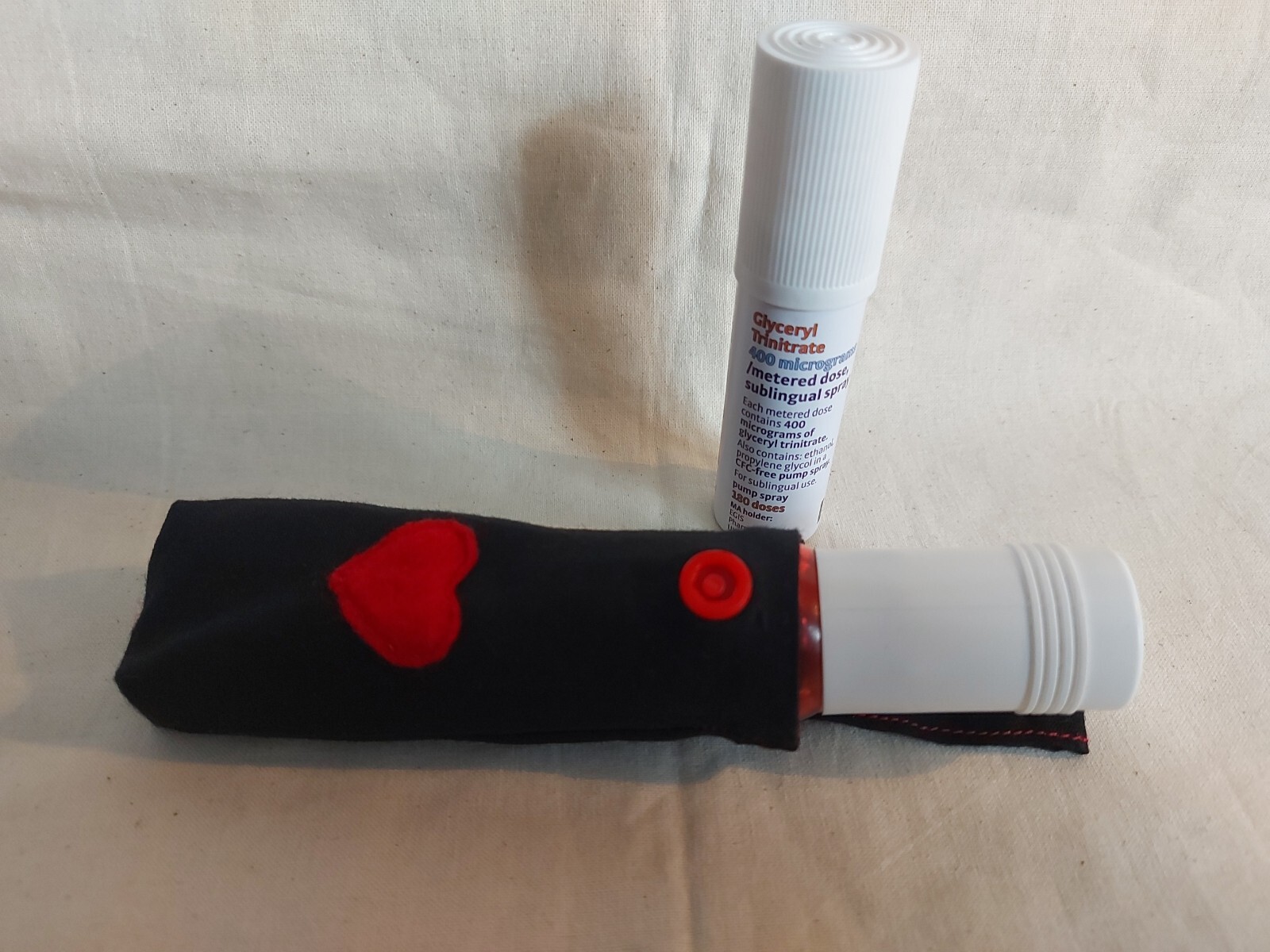 Fabric Black with heart Angina GTN spray holder key ring for keys, bag ...