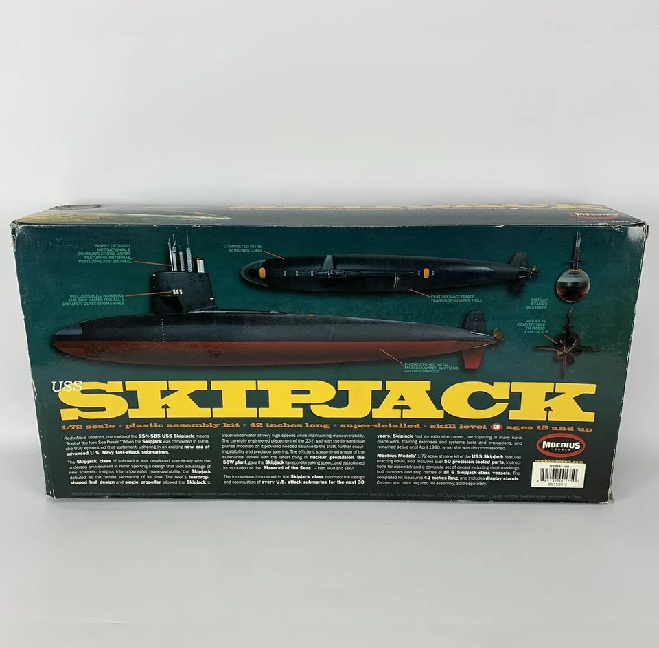 USS 585 Skipjack Moebius Models 1:72 Scale Kit Submarine 42” Display ...