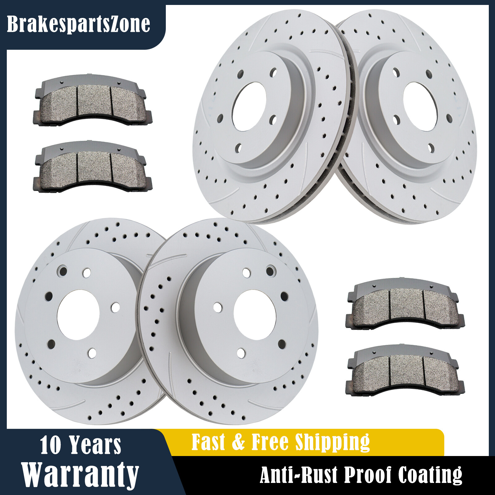 Fit for Nissan Rogue 296mm Front 292mm Rear Brake Rotors Pads Kit ...