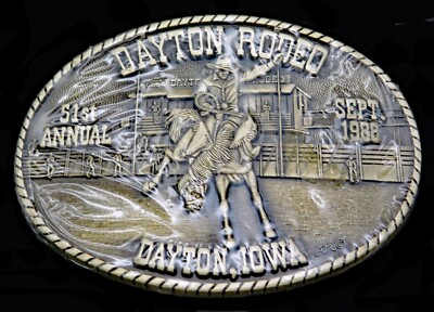Dayton Iowa Rodeo Cowboy Bronco Brass Award Design Medals Vintage Belt ...